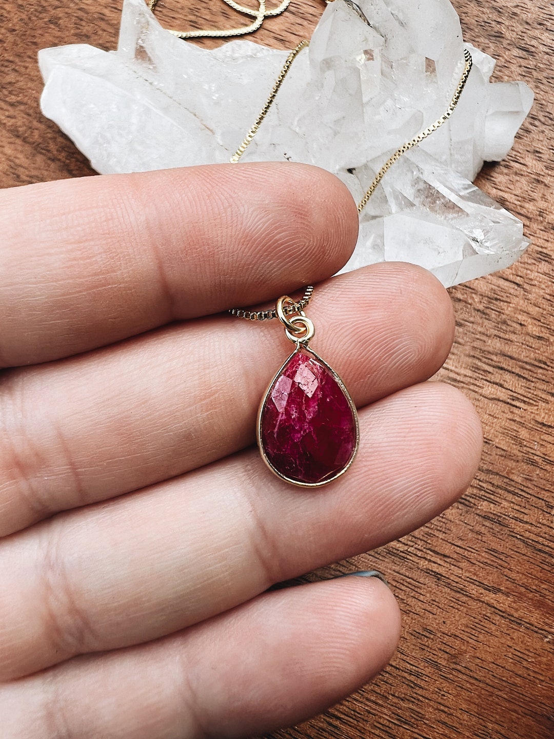 Ruby Birthstone Jewelry, Ruby Necklace, Gold Ruby Pendant, Real Ruby ...