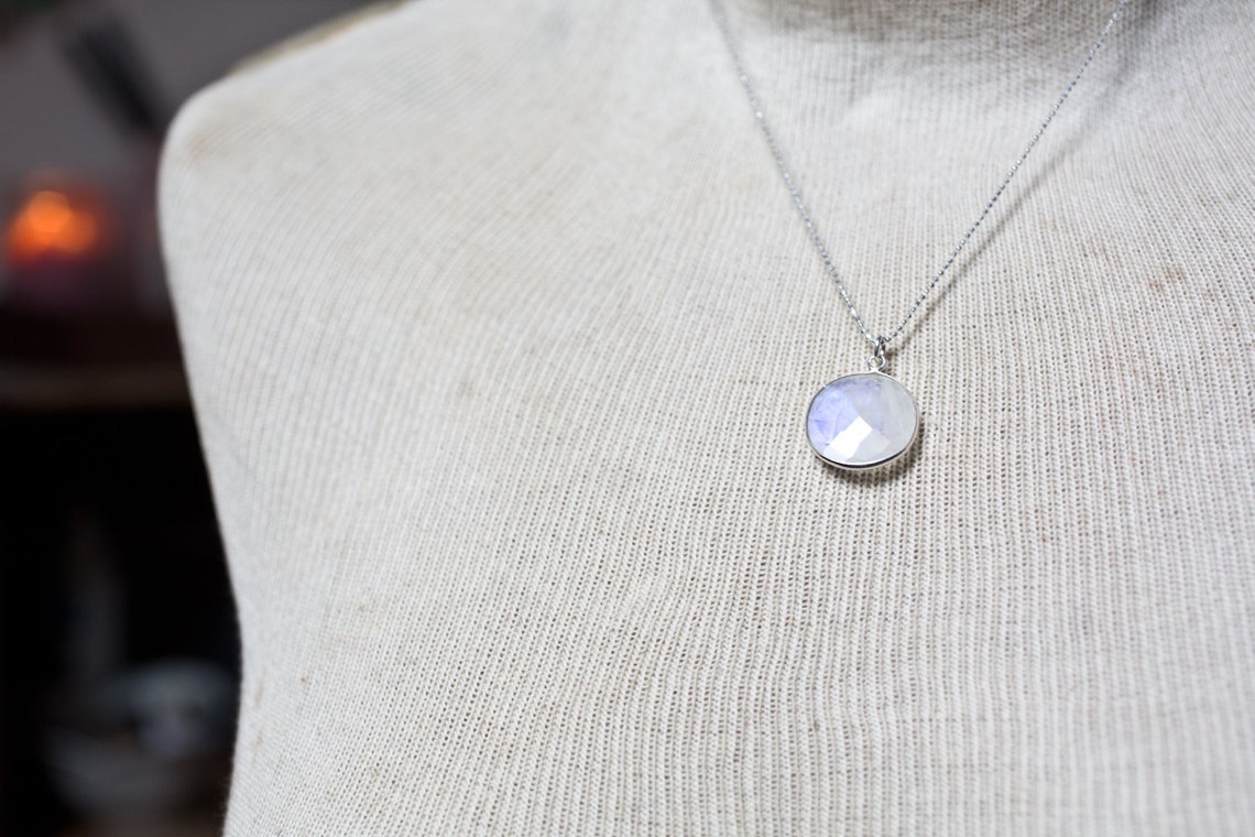 Moonstone Necklace Moonstone Circle Necklace Sterling Silver Pendant ...