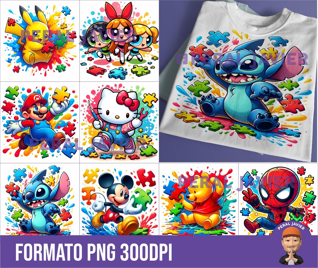 Cartoon Characters World AUTISM Day, Puzzle Characters PNG, DTF ...