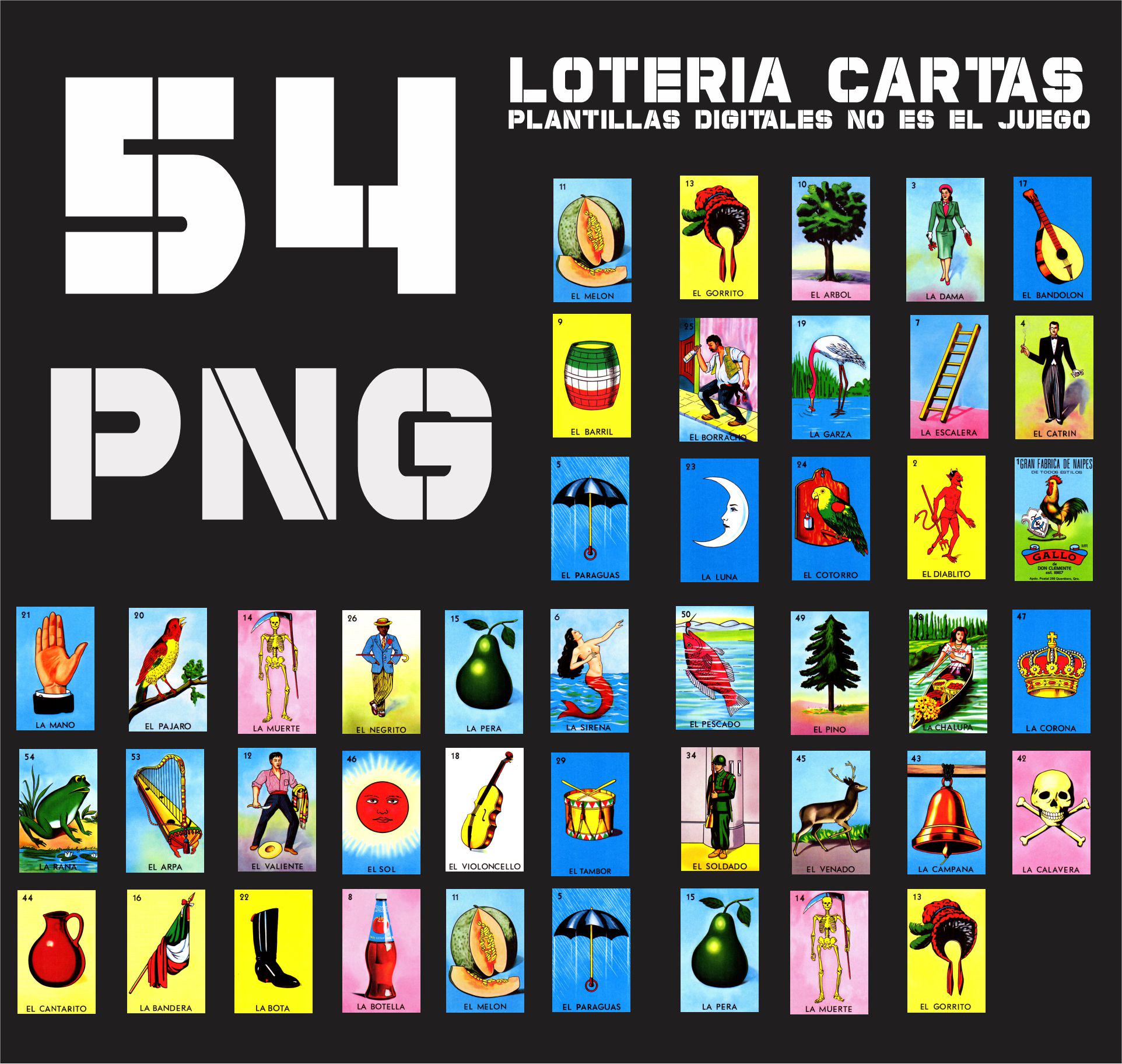 Cartas Loteria mexicana en PNG Plantillas Digitales SOLO incluye las ...