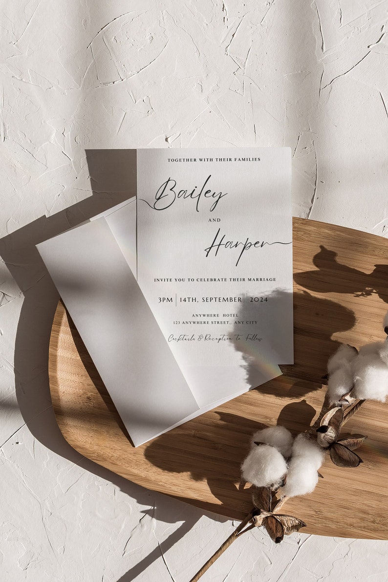 Minimalist Wedding Invitation Template Set, Modern Invite With QR Code ...