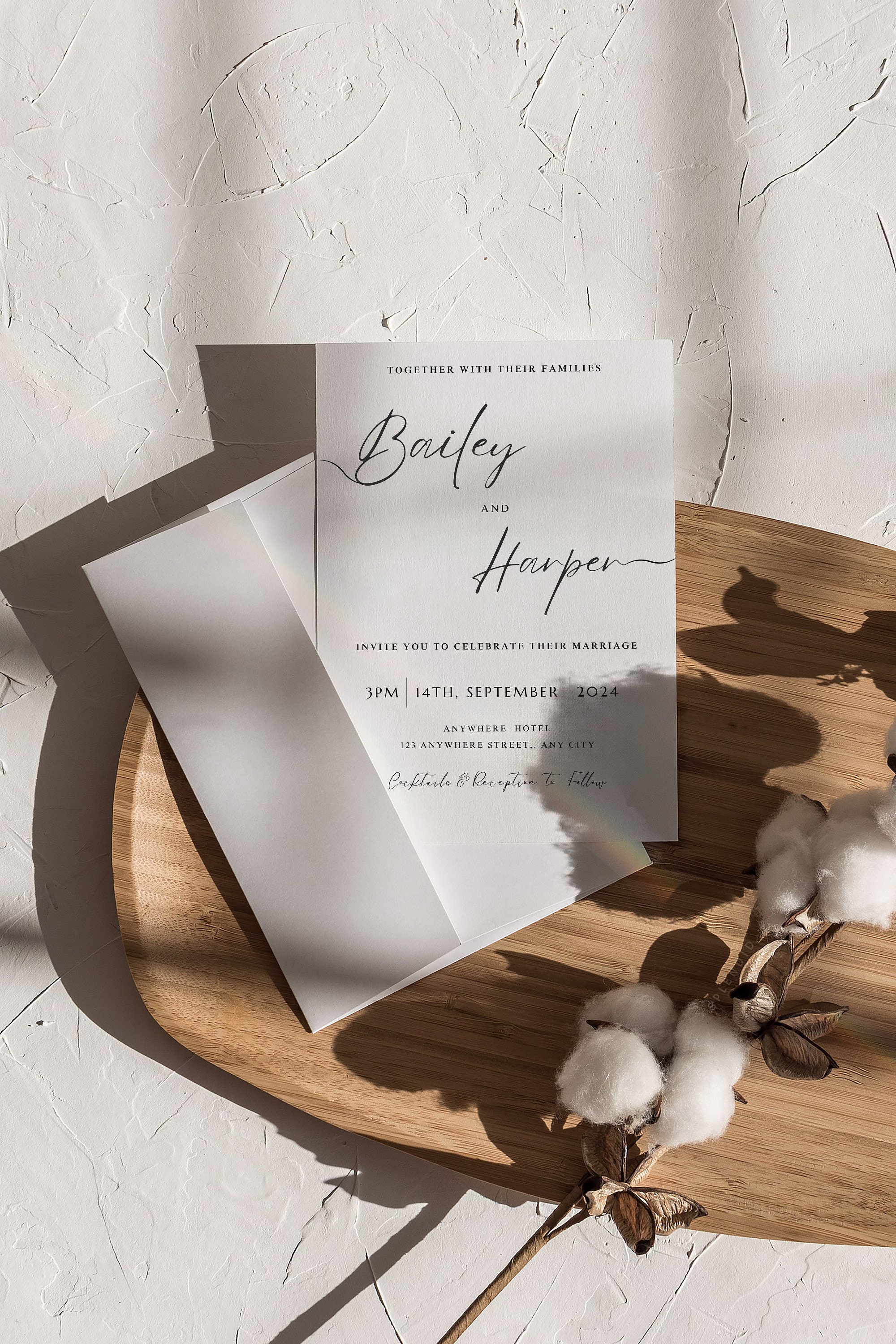 Minimalist Wedding Invitation Template Set, Modern Invite With QR Code ...