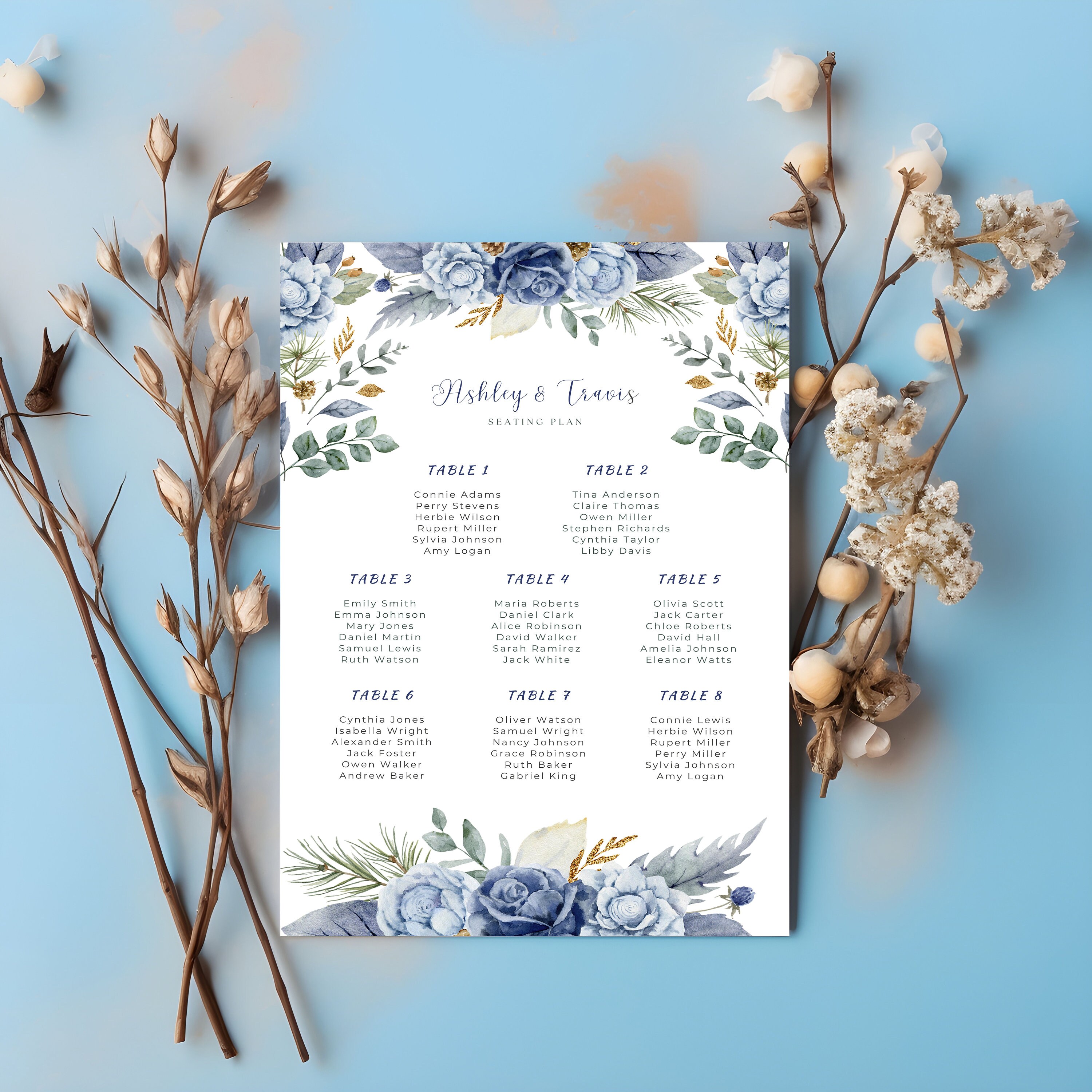 Wedding Seating Chart, Floral Template, Editable, Printable Seating ...