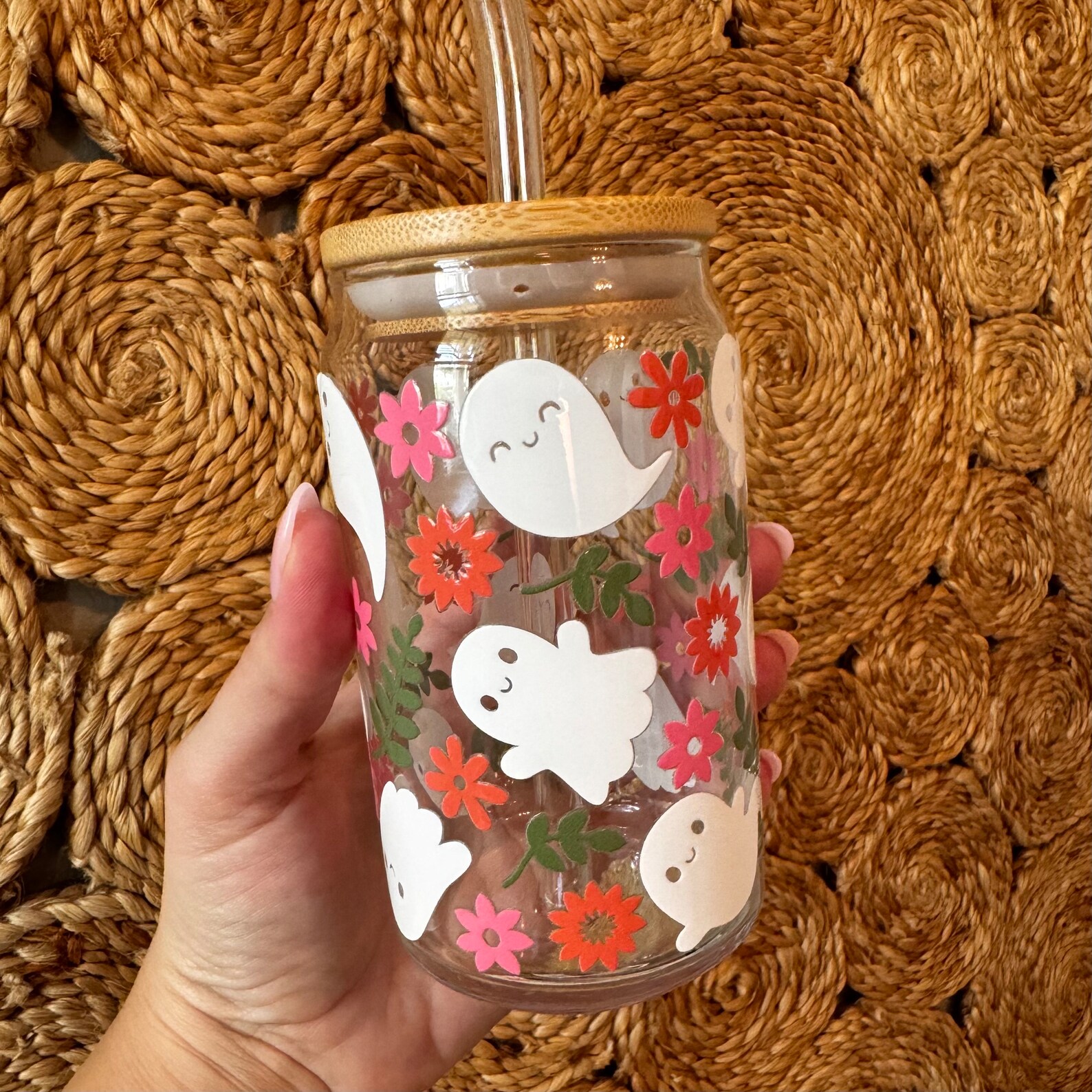 Ghost Glass Cup Cute Halloween Can Glass Halloween Iced Coffee Glass ...