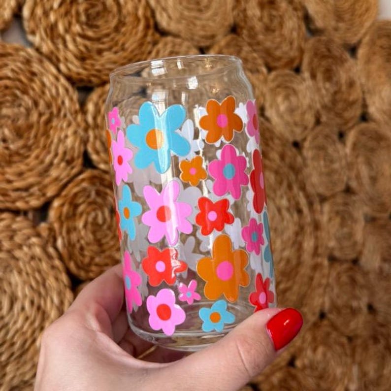Retro Flower Tumbler Cute Iced Coffee Cup Floral Iced Coffee Lover Gift ...