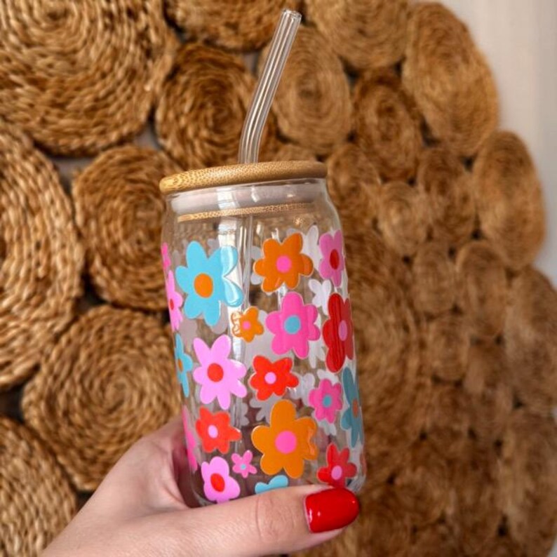 Retro Flower Tumbler Cute Iced Coffee Cup Floral Iced Coffee Lover Gift ...