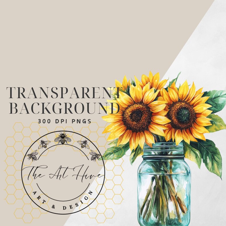 Sunflower Mason Jar Clipart PNG Bundle – Watercolor Sunflower Bouquet ...