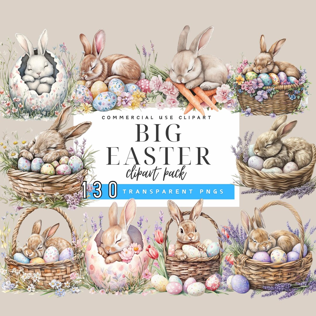 Big Easter Watercolour Clipart Bundle, 130 Images, Instant Download ...