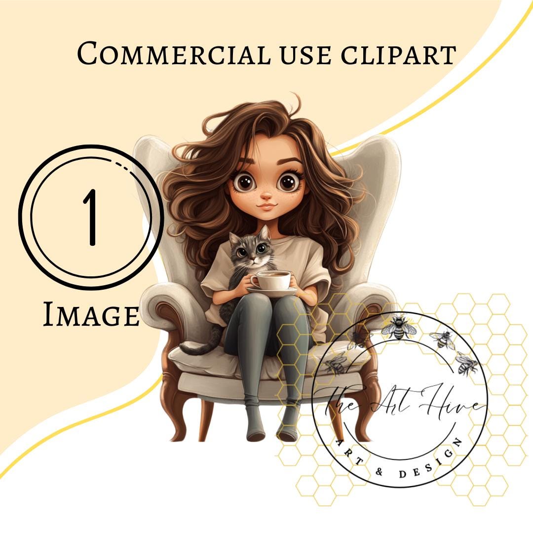 Quirky Girl With Her Cat Clipart, Cartoon, High Quality Image ...