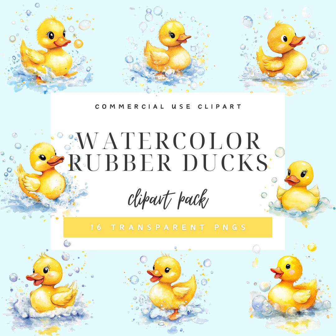 Watercolor Rubber Duck Clipart: Bubble Bath PNG Bundle (digital ...
