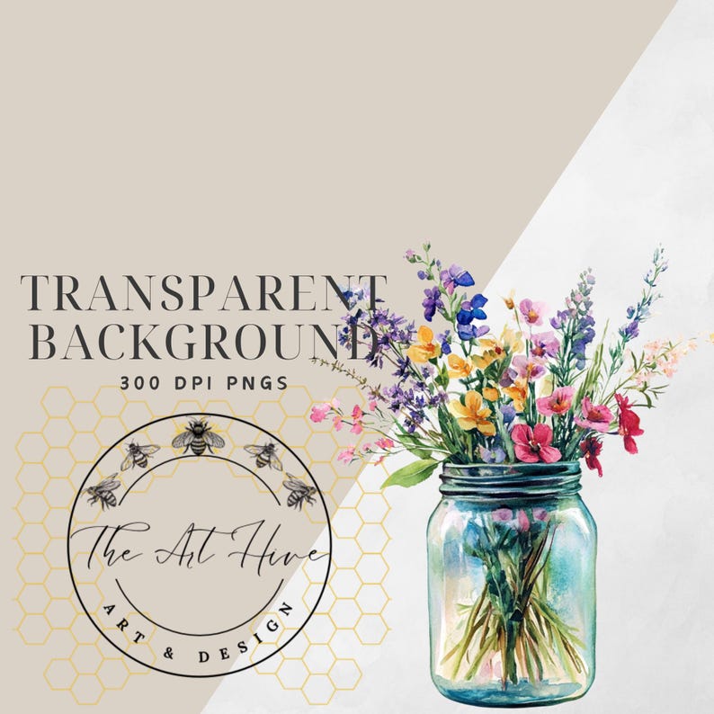 Watercolor Wildflower Clipart Bundle – Mason Jar Bouquet Pngs, Rustic ...