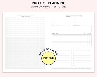 Project Planner Printable Insert, Digital PDF Worksheet Form Available ...