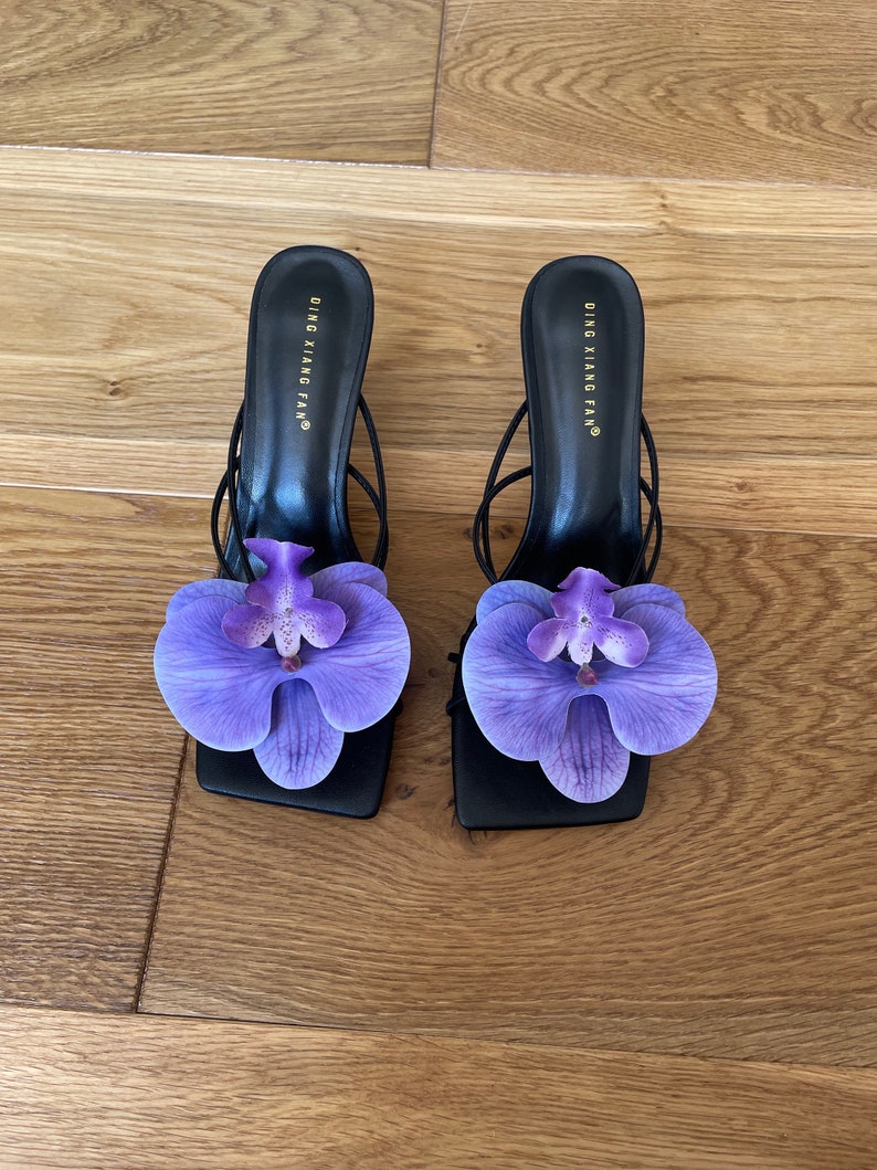 Indigo Orchid Flower Strappy Heels Sandals - Etsy