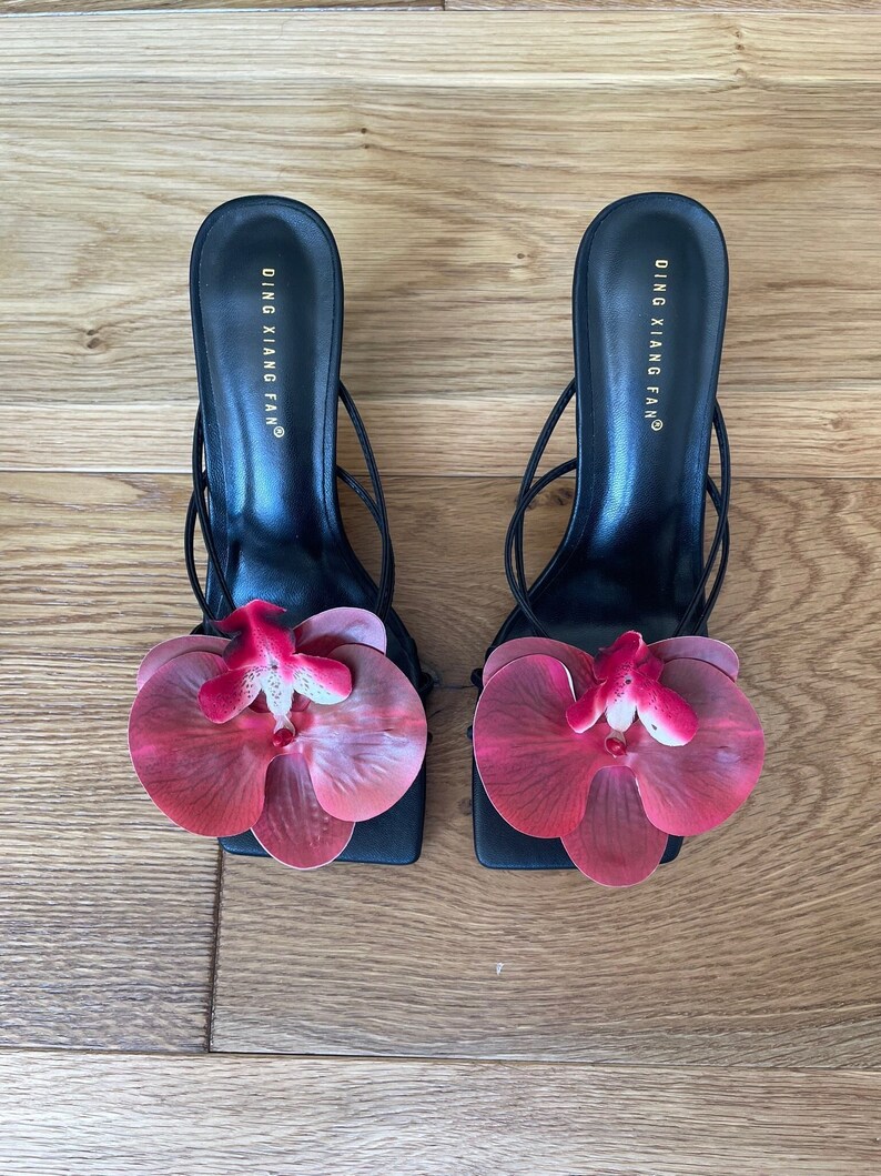 Red Orchid Flower Heels Sandals - Etsy