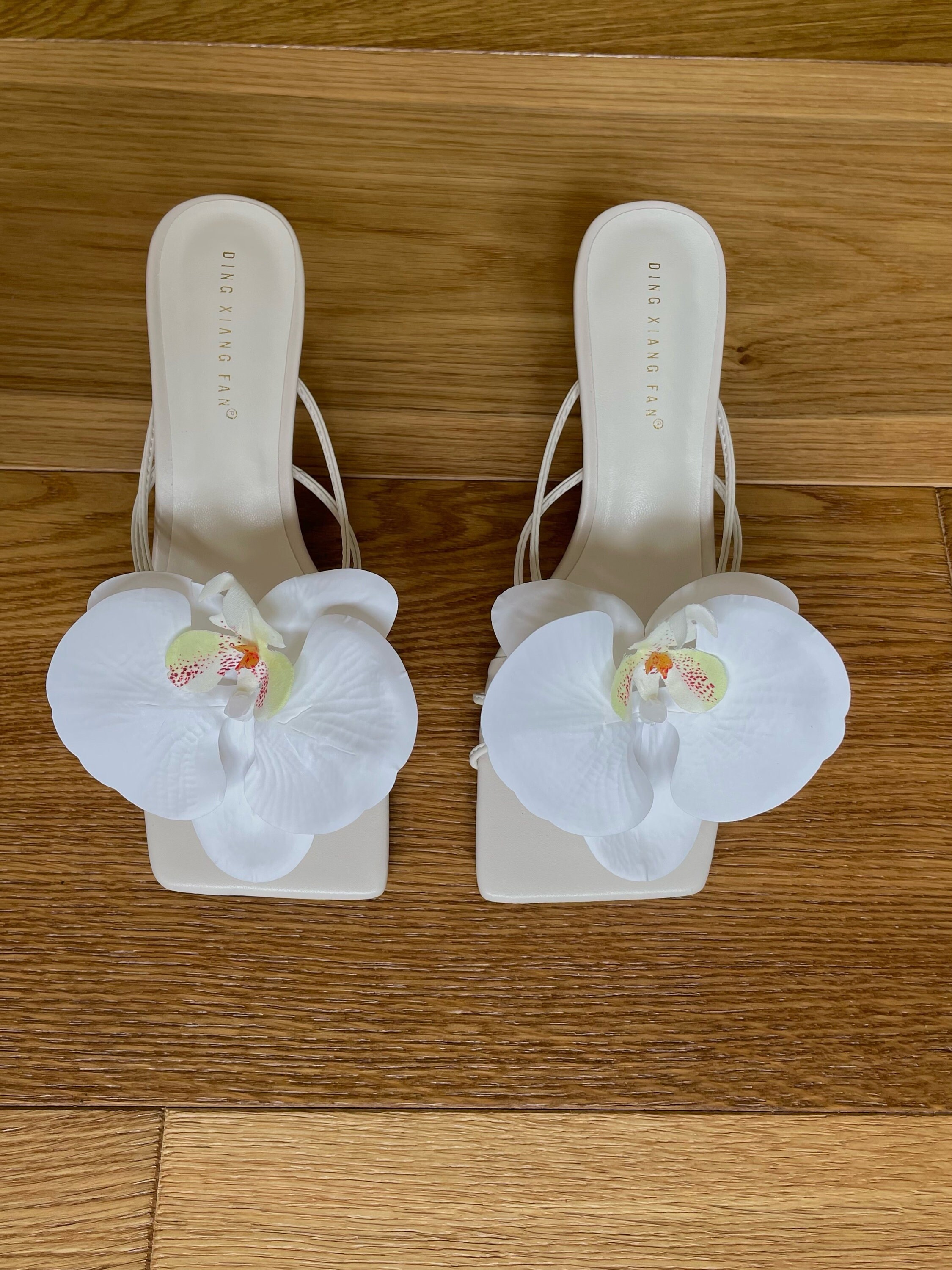 White Handmade Orchid Flower Heels Sandals - Etsy
