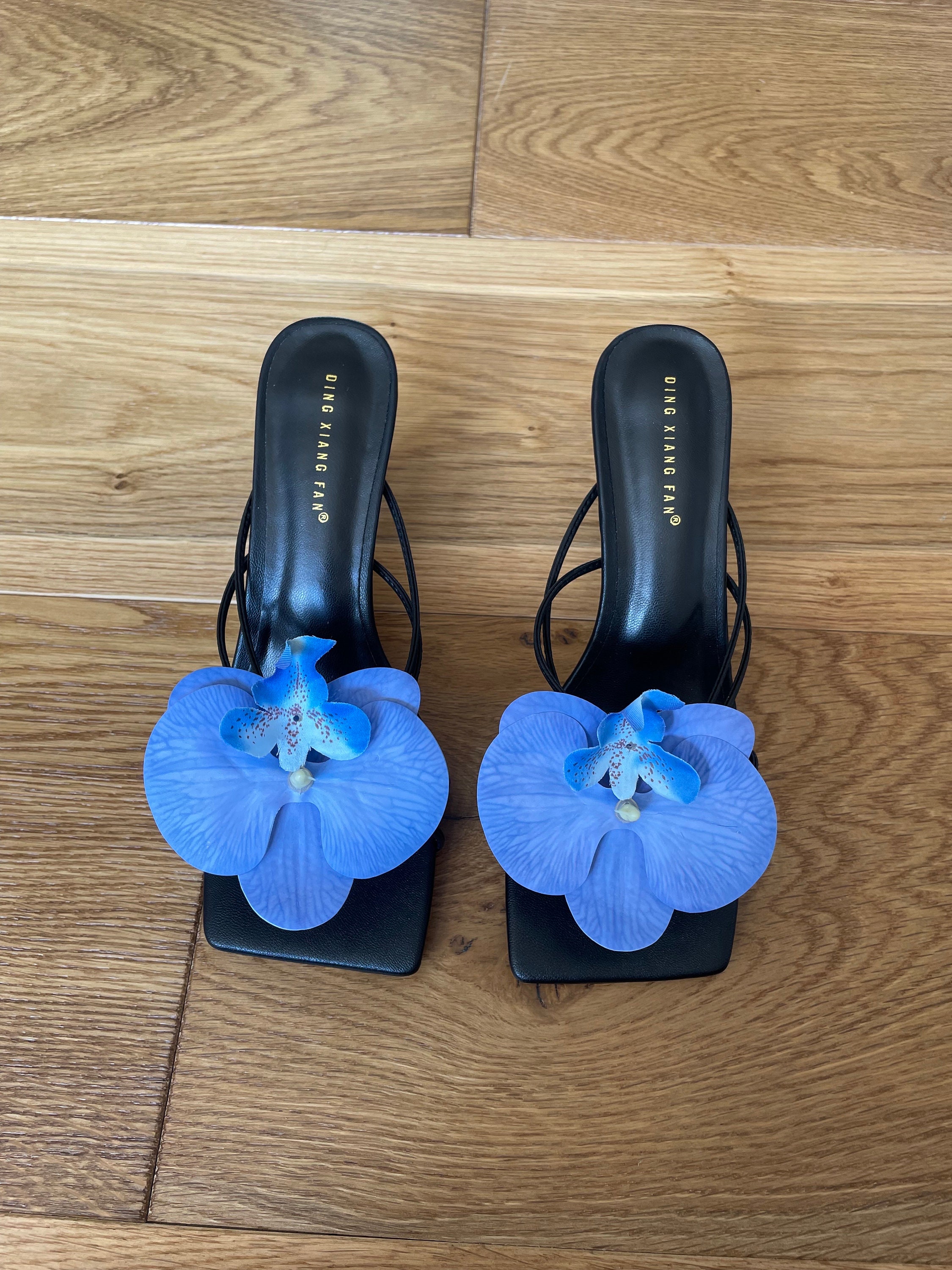 Blue Orchid Flower Heels Sandals - Etsy