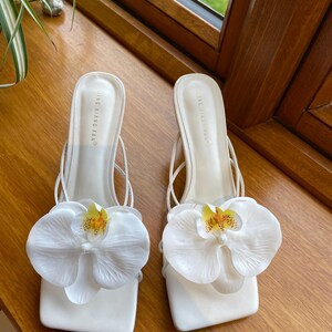 White Handmade Orchid Flower Heels Sandals - Etsy