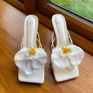 White Handmade Orchid Flower Heels Sandals - Etsy