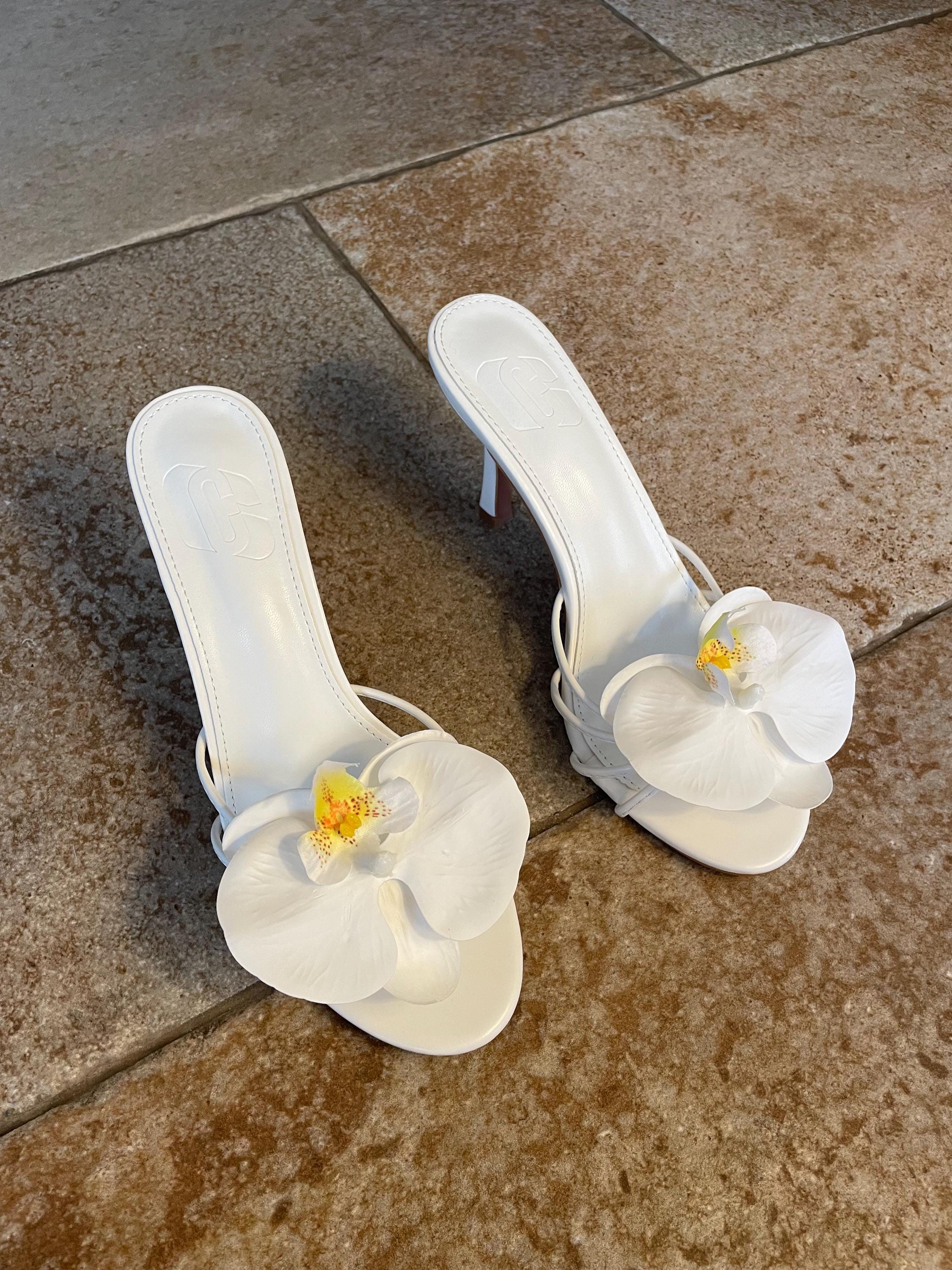 White Handmade Orchid Flower Heels Sandals - Etsy