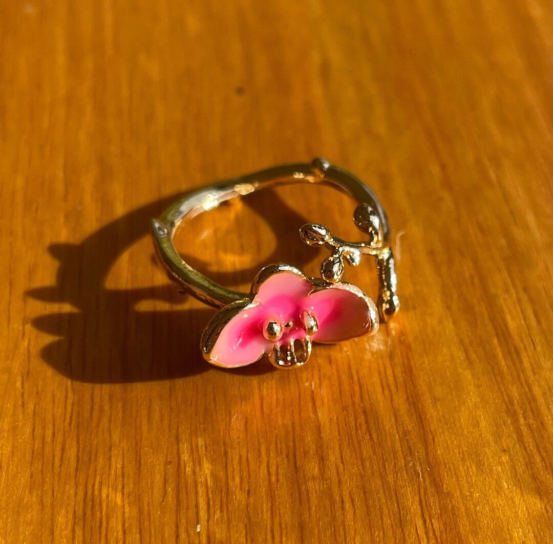 Pink Orchid Ring Gold - Etsy
