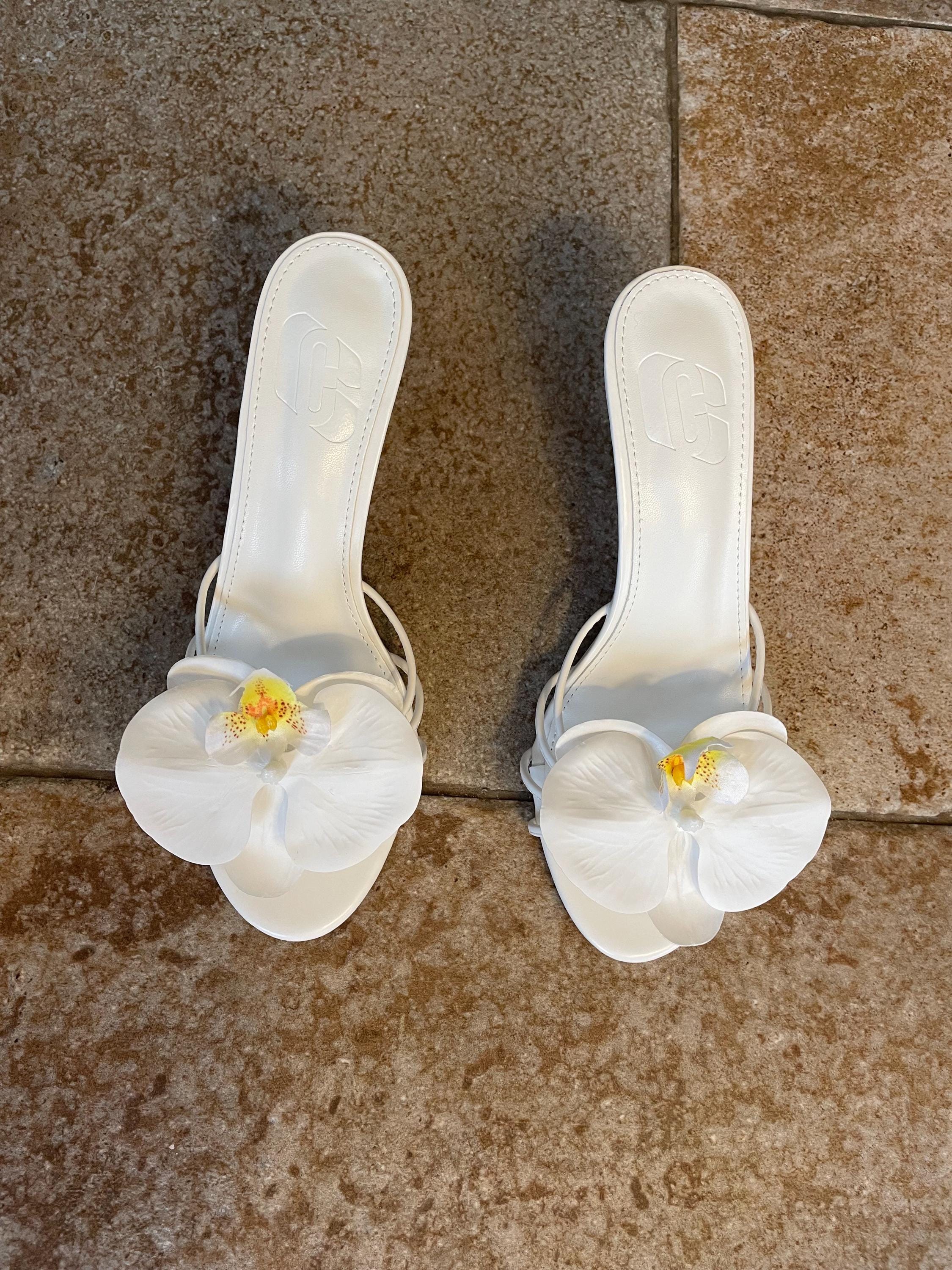 White Handmade Orchid Flower Heels Sandals - Etsy