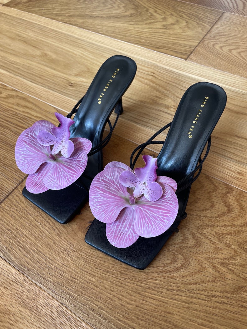 Mauve Orchid Flower Heels Sandals - Etsy