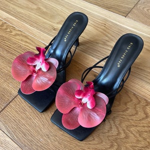 Red Orchid Flower Heels Sandals - Etsy
