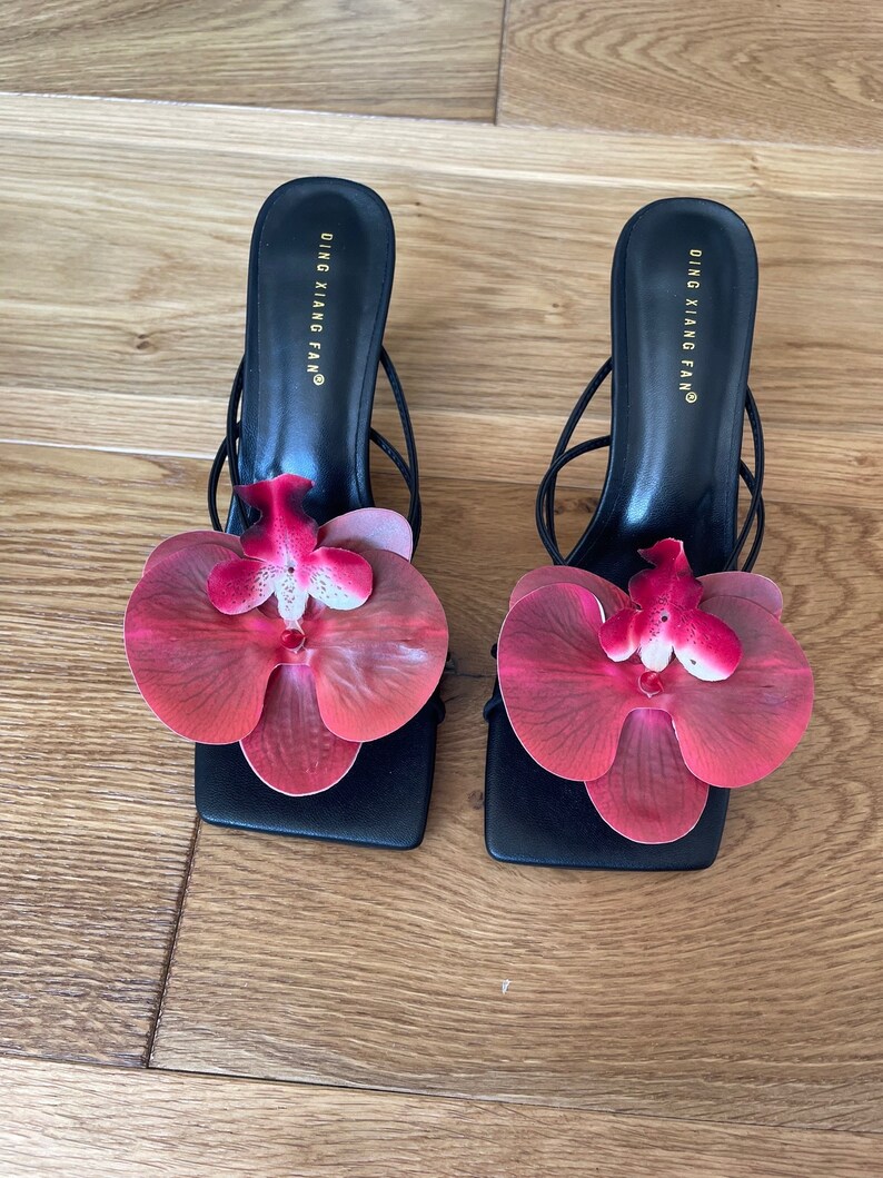 Red Orchid Flower Heels Sandals - Etsy
