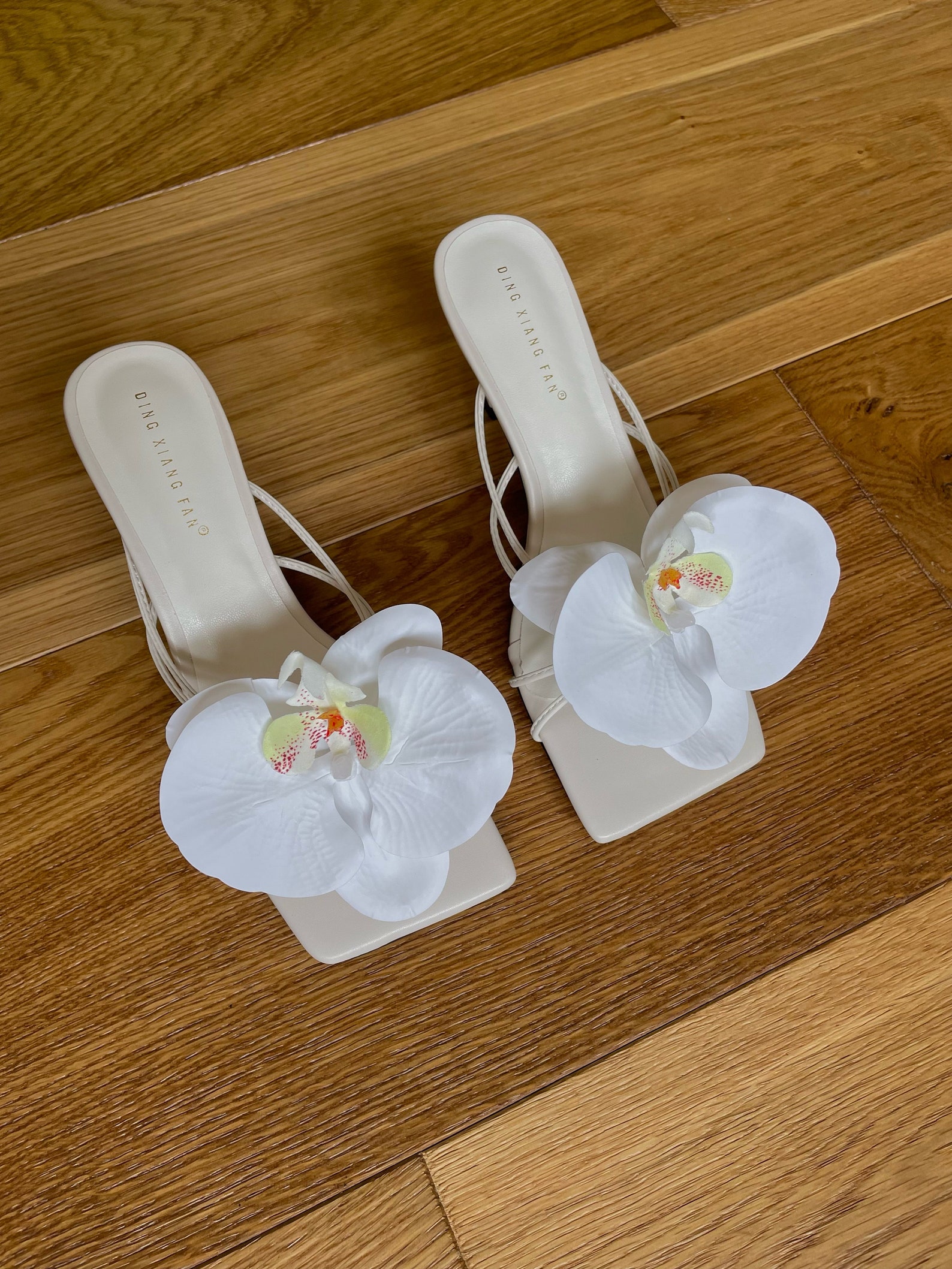 White Handmade Orchid Flower Heels Sandals - Etsy