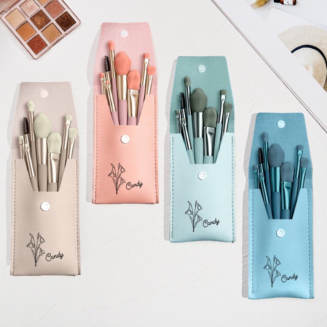 Custom Birth Flower Makeup Brush Set 8pcs Brushes P U Leather Bag ...
