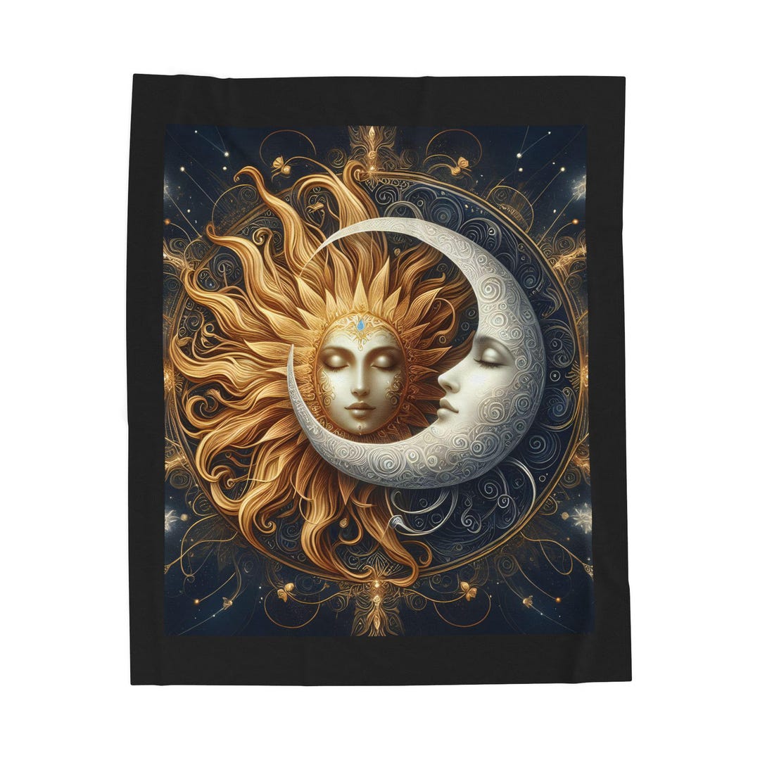 Celestial Sun & Moon Plush Blanket | Velveteen Throw Cozy Boho Decor ...