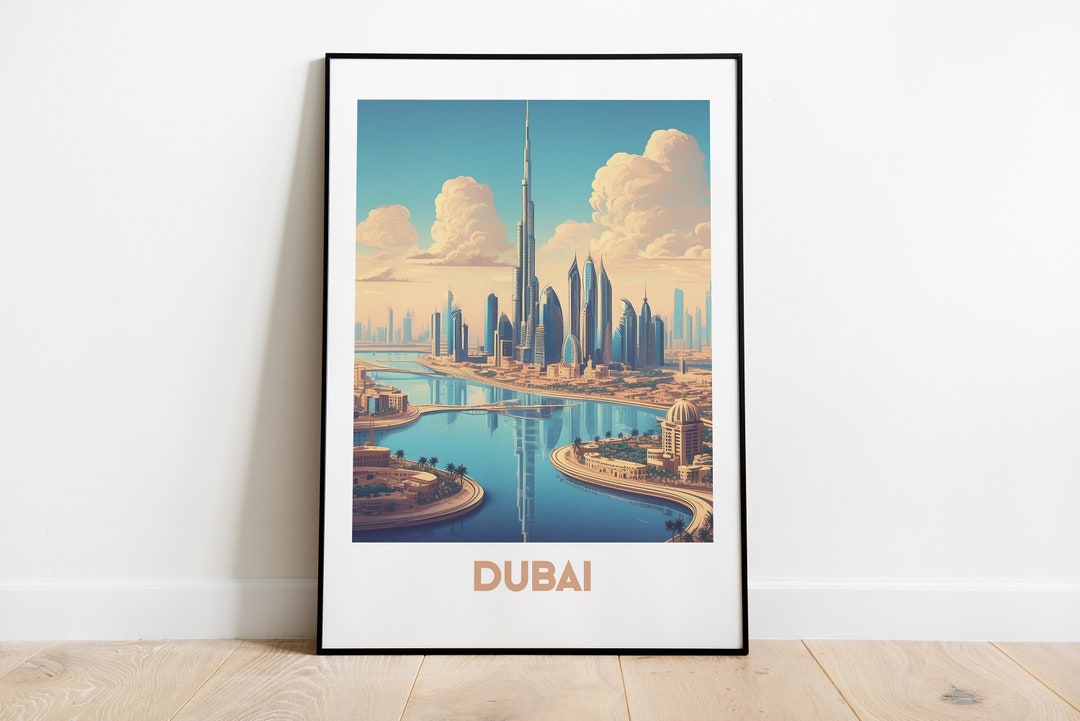Dubai Skyline Poster Modern Cityscape Wall Art, Iconic Burj Khalifa ...