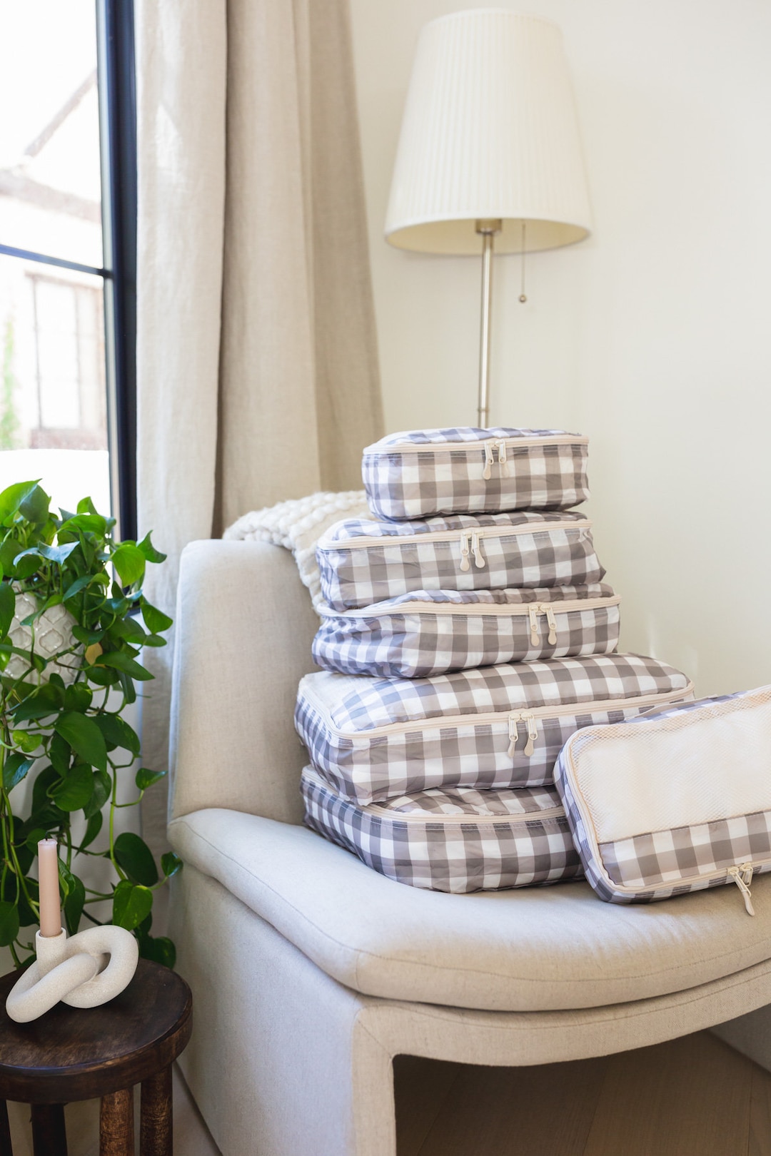 6 Set Packing Cubes Tan Gingham - Etsy