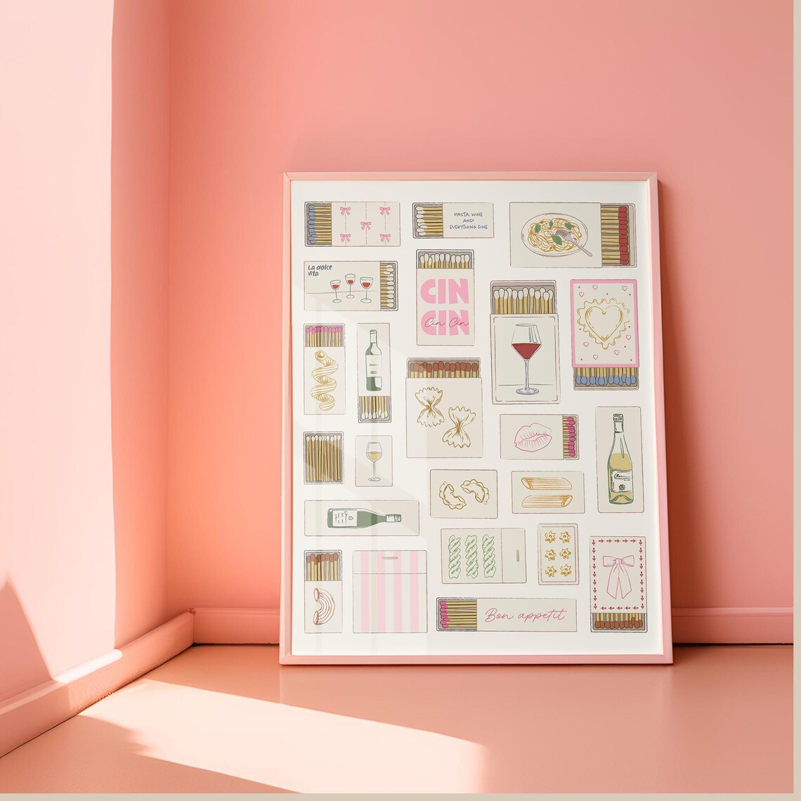 Pasta & Wine Matchbox Art Print, Printable Italian Kitchen Decor - Etsy