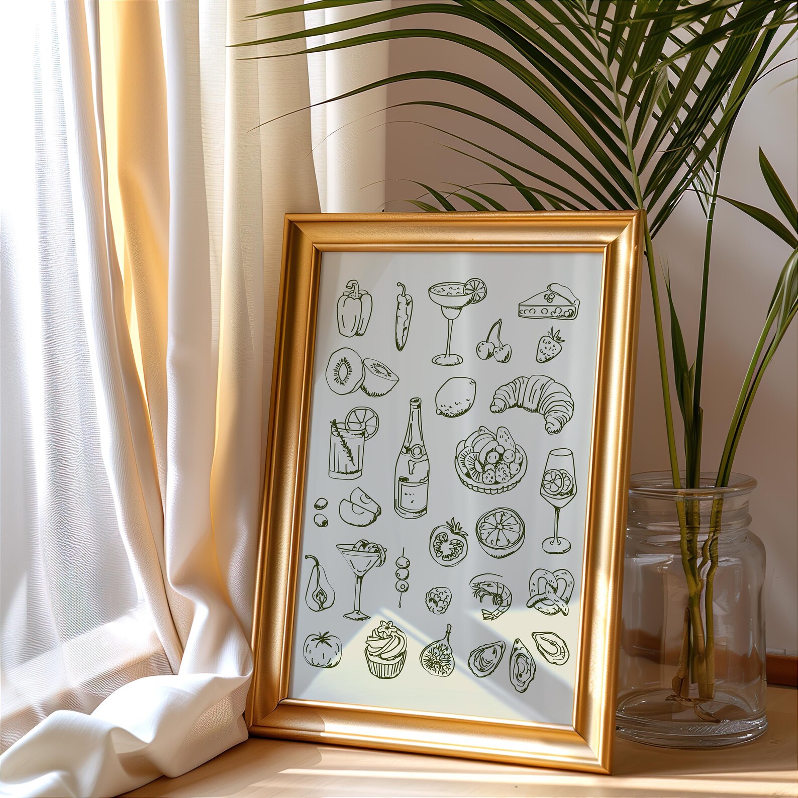 Framed Food Poster for Kitchen, Wine Poster, Unique Bar Cart Art Print ...