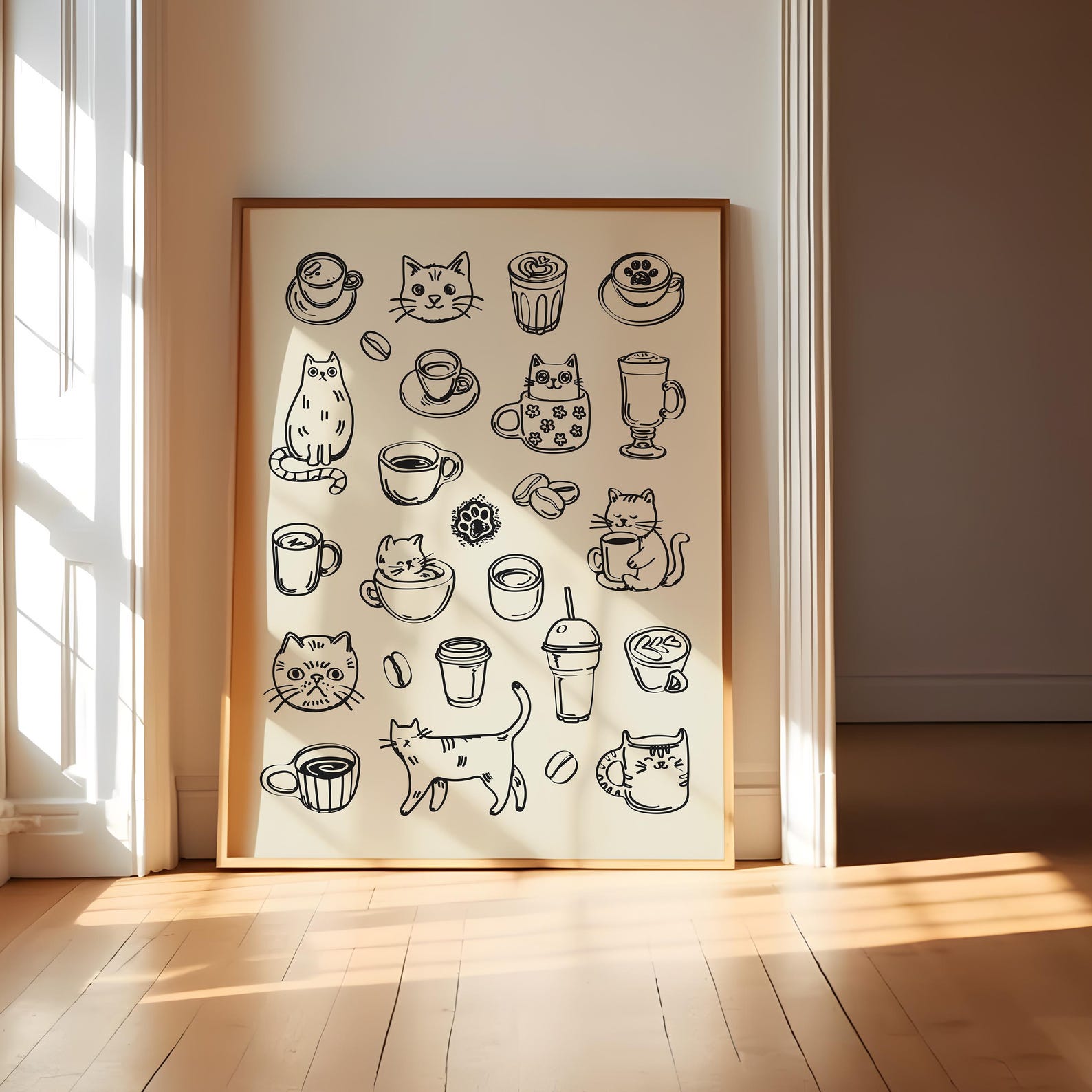 Cat and Coffee Wall Art Printable – Kitchen Decor for Cat Lovers ...
