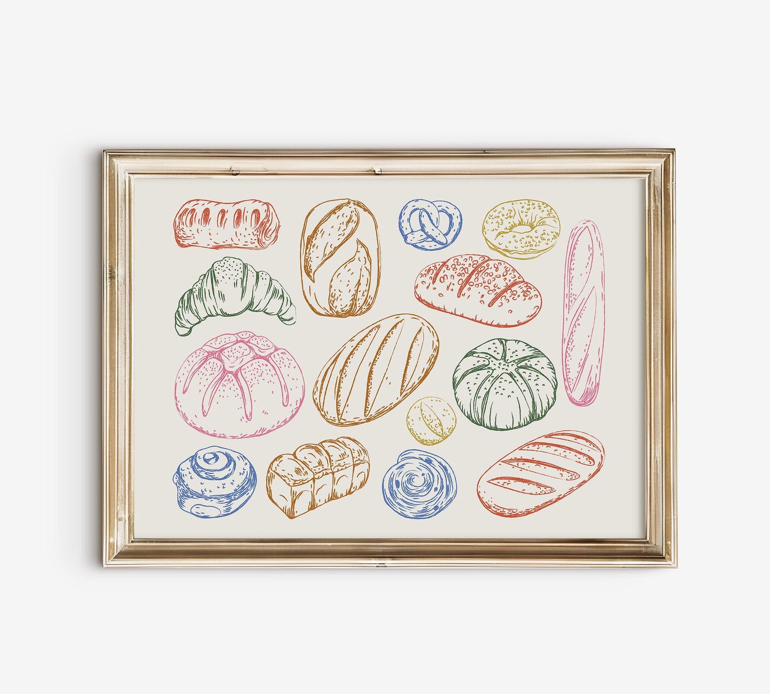 Hand Drawn Bread Print Artwork, Gift for Bread Lovers, Baguette Art ...