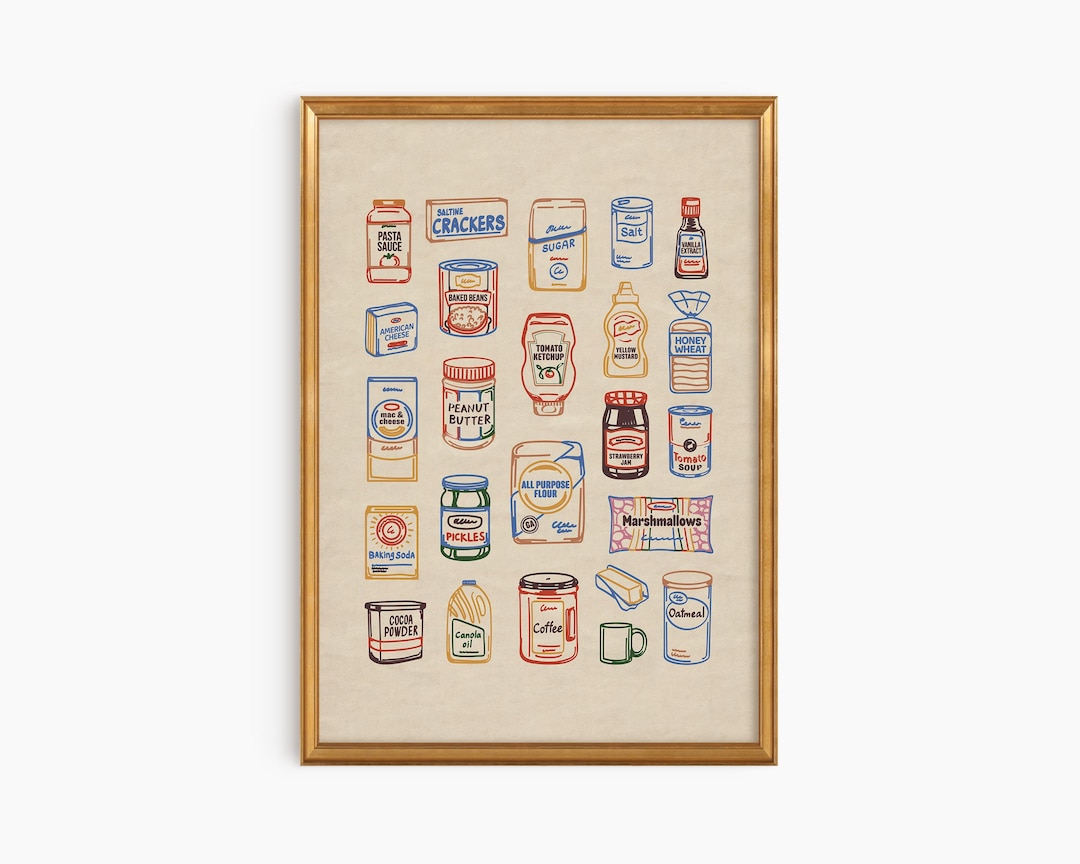 USA Pantry Sketch Print – Vintage Kitchen Food Illustration - Etsy