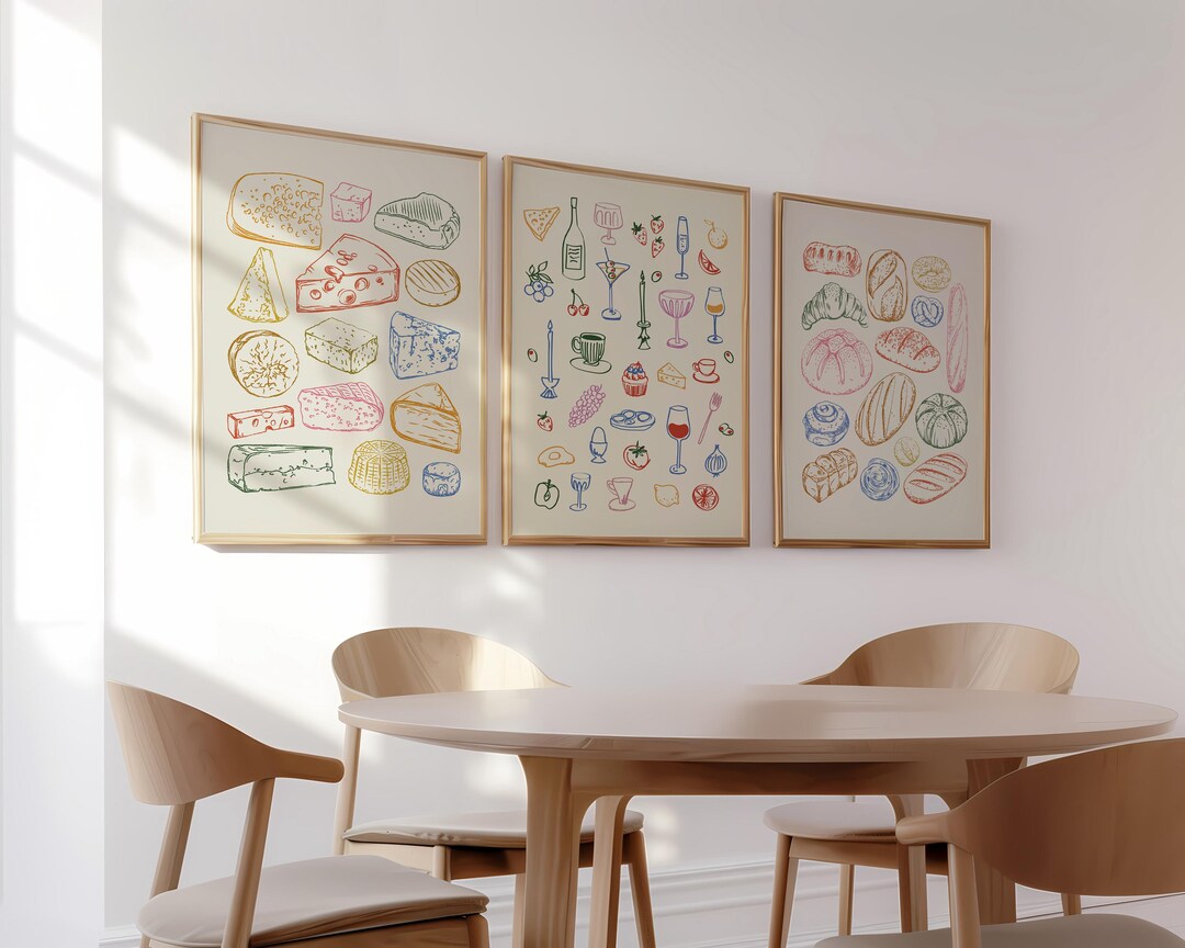 Three Piece Kitchen Print Set for Food Lovers, Dinner Table Poster ...