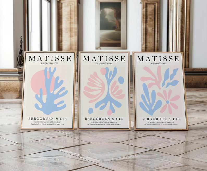 Matisse Wall Art Set of Three, Pink and Blue Wall Art, Danish Pastel ...