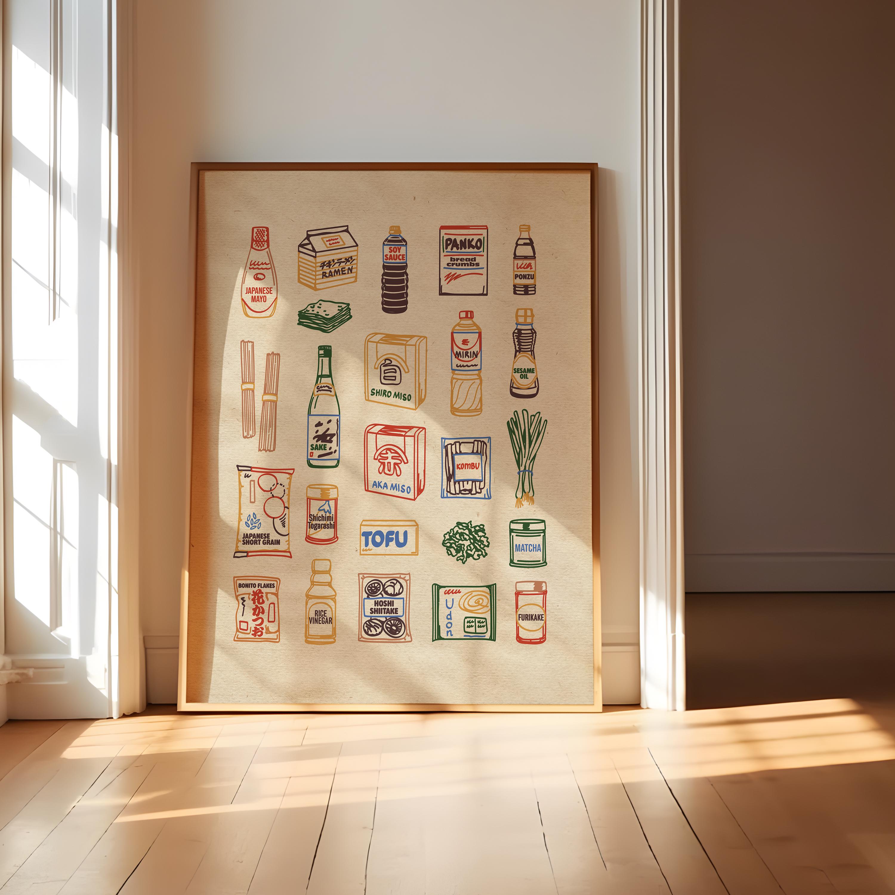 Japanese Pantry Printable Wall Art, Hand Drawn Tokyo Bistro Kitchen ...