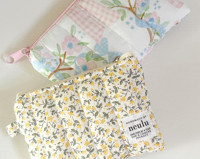 Floral Quilted Zipper Pouch | Lipstick Pouch | Handmade Pouch | Yellow ...