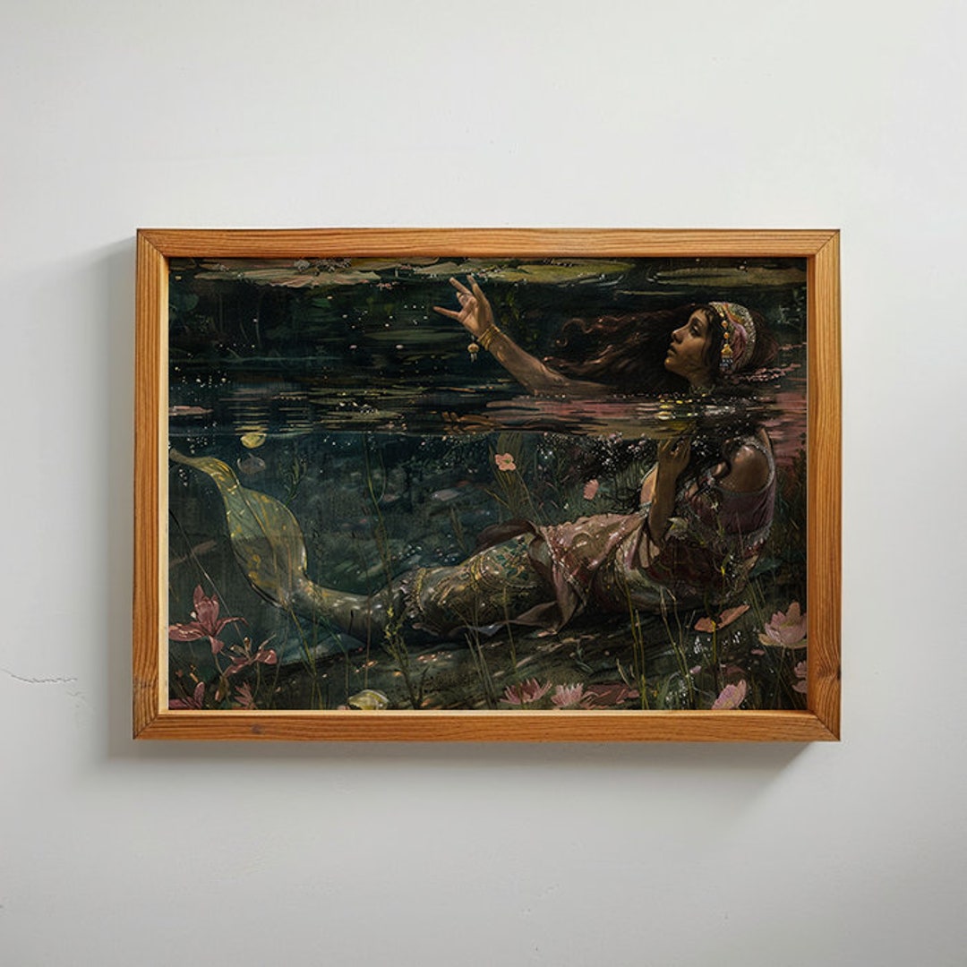 Beautiful Indian Mermaid Swimming Sitting in the Water | Digital ...
