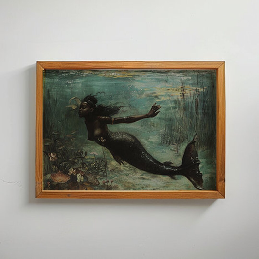 Beautiful Black Mermaid Swimming Through the Ocean | Digital Download ...