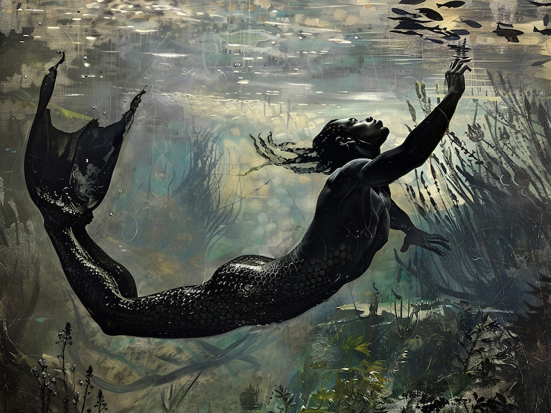 Beautiful Black Merman Swimming Underwater | Digital Download - Etsy