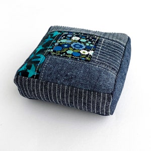 Blue Patchwork Pincushion: Unique Handmade Pin Cushion Made From a ...