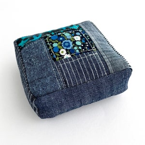 Blue Patchwork Pincushion: Unique Handmade Pin Cushion Made From a ...