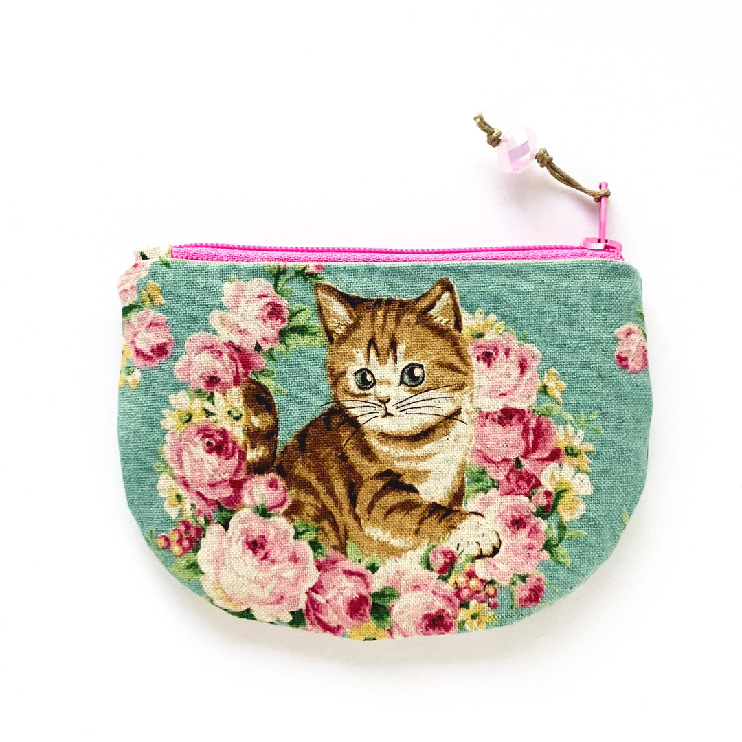 Kitty Bouquets Mini Zipper Pouch: SMALL Cat Fabric Zip Pouch for ...