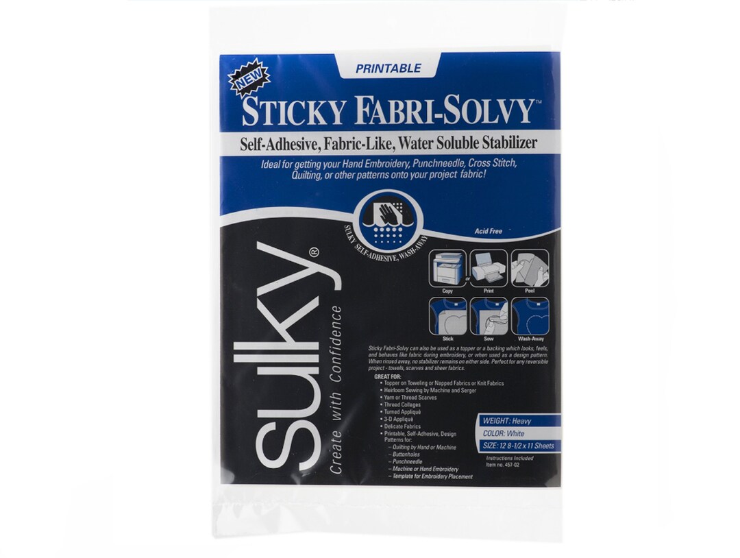 Water Soluble Adhesive Stabilizer Printer Sheets: Sulky Fabri-solvy 8.5 ...