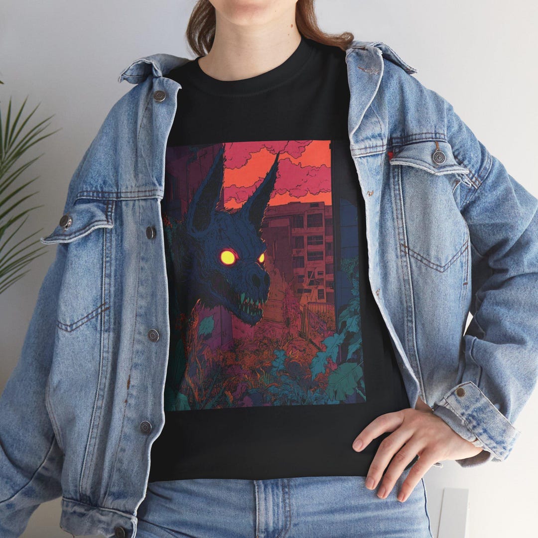 El Chupacabra Shirt - Neon-lit Farm Graphic Tee - Glowing Eyes & Sci-fi ...